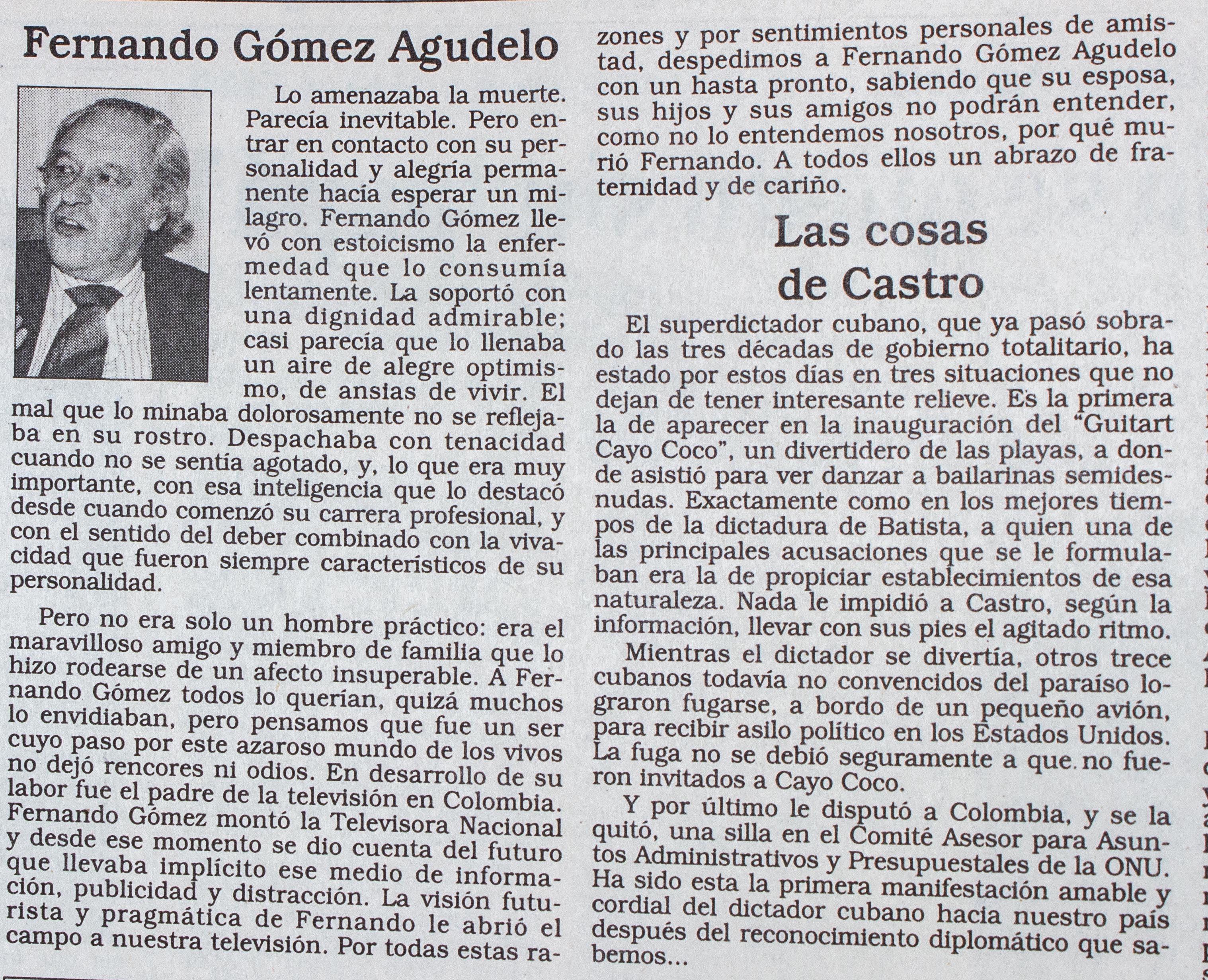 Nota: "Cosas del día / Fernando Gómez Agudelo"